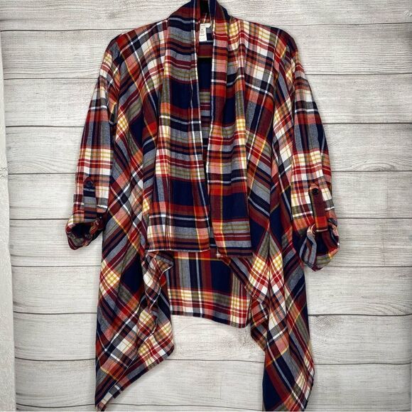 C Est. 1946 | Jackets & Coats | Cest 946 Cato Red Blue Plaid Openfront ...